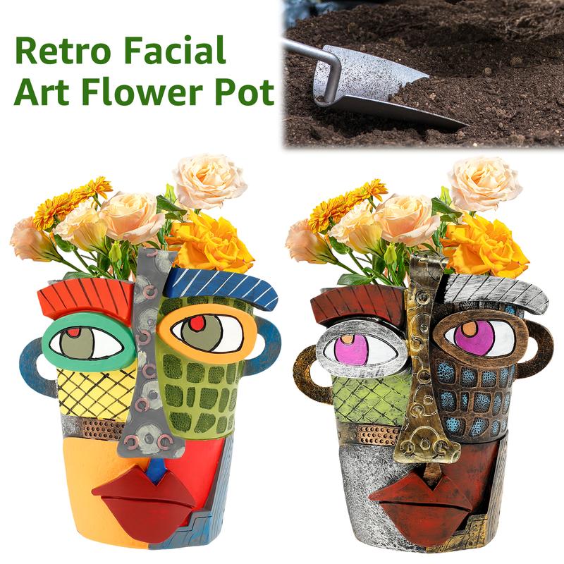 Abstract Face Flower Pot Resin Abstract Head Planter Pot Colorful ...