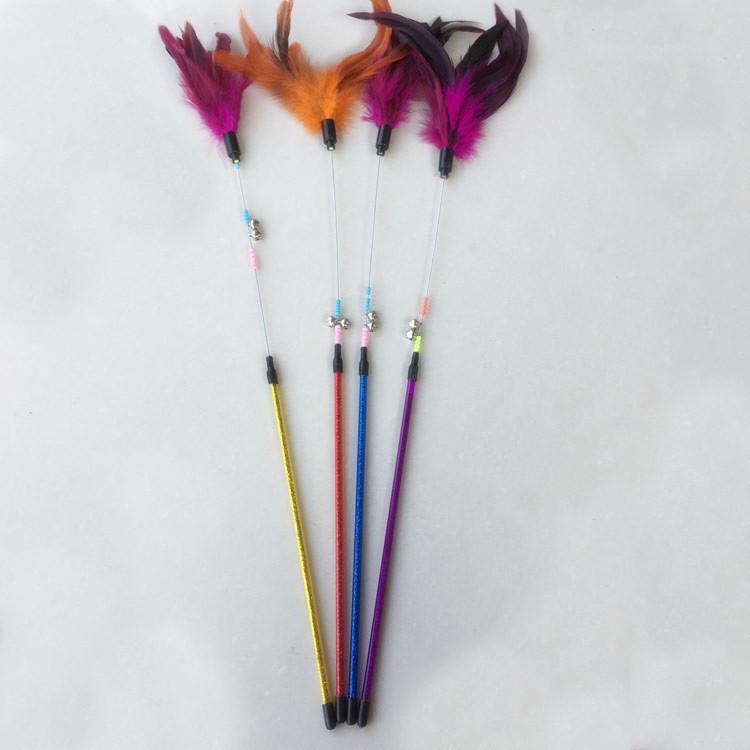 Colorful Rod Spring Bell Feather Teaser Wand Feather Wand Teaser ...
