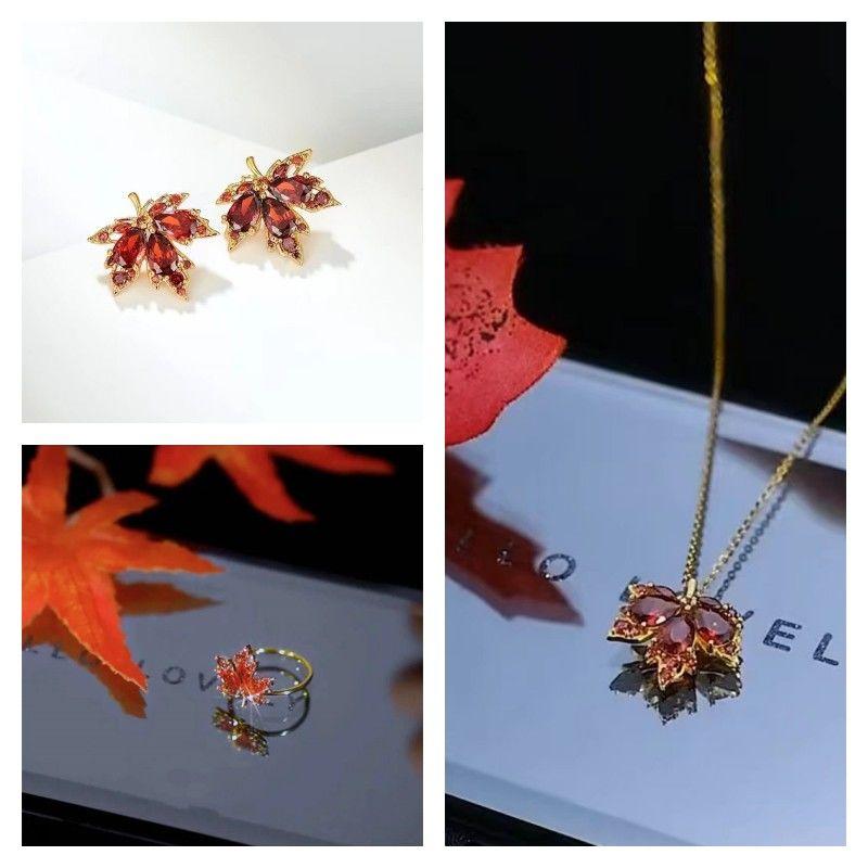 Cincin Daun Maple, Merah, Reka Bentuk Khas, Berlian Boleh Laras ...
