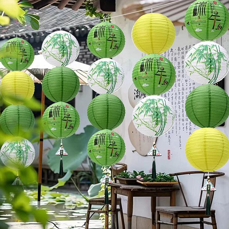 Handheld Lantern Green Chinese Style Paper Lantern Bamboo Printed ...
