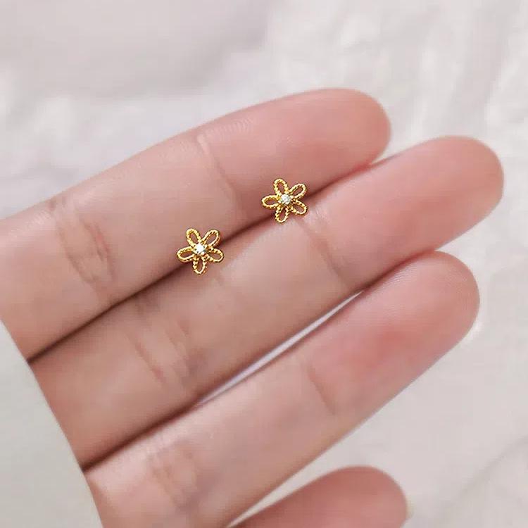 Anting-anting Stud Bunga Mini, Perak S925 Sterling Bersalut dengan ...