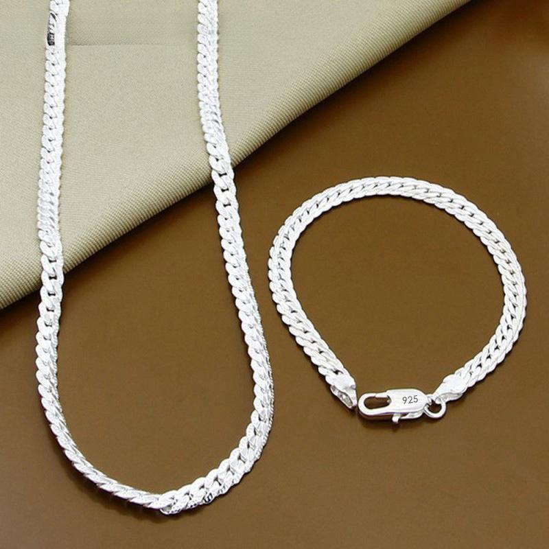 Set, Pure Silver, 2 Pieces, Full Side Chain, Necklace And Bracelet ...