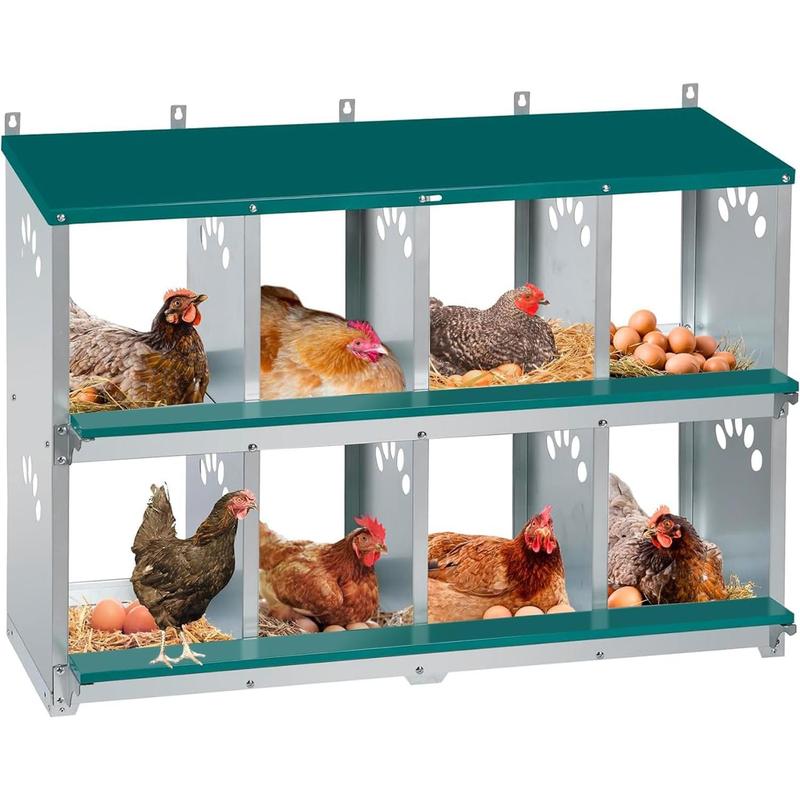 Chicken Nesting Box, 8 Compartment Metal Nesting Box, Wall Mountable ...
