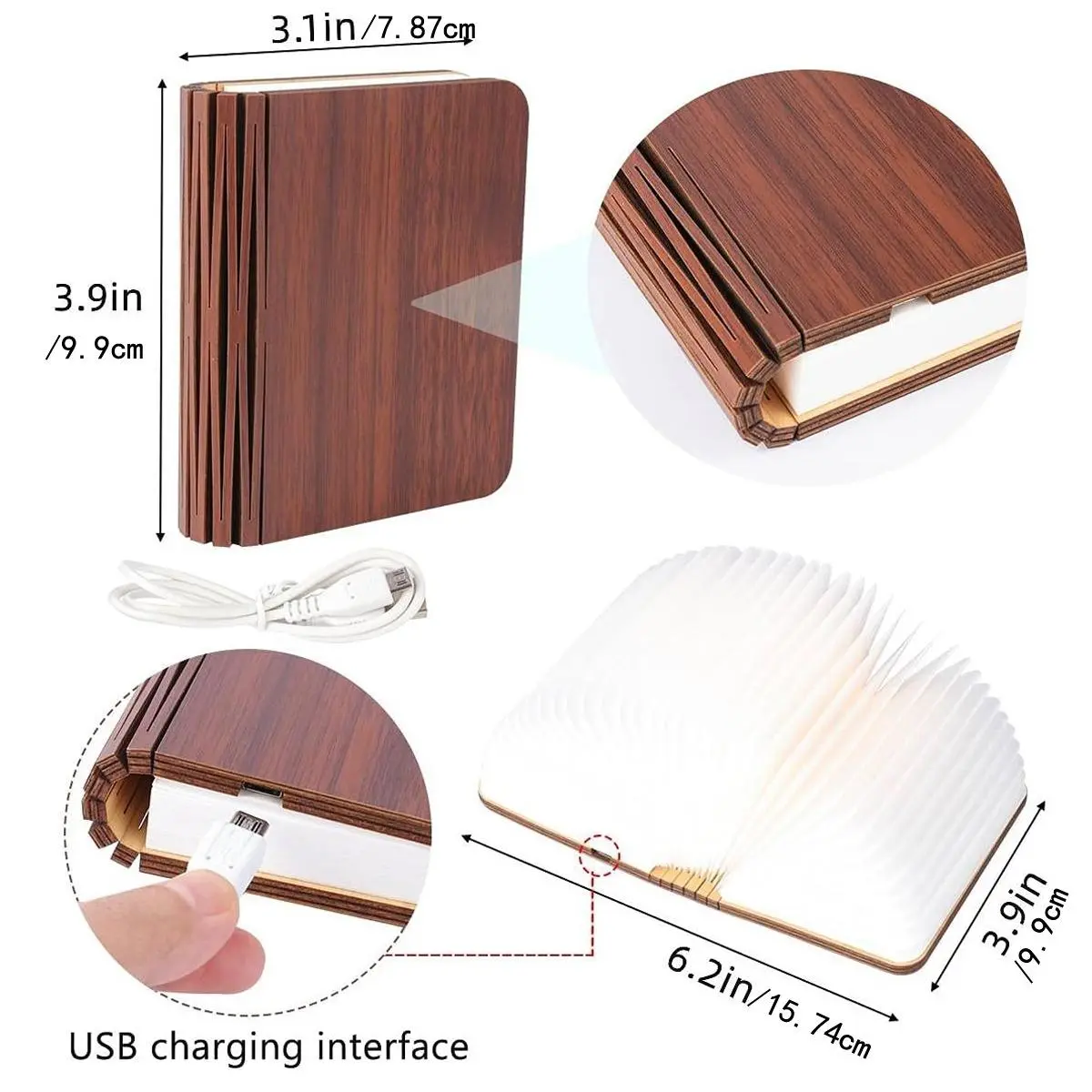 3 Colors Mini Folding Book Lamp (1 Piece), Mini Portable Wooden Book ...