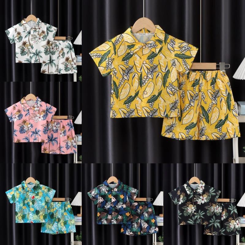 Set Baju Bunga Pantai Kanak-kanak, Gaya Percutian, Lengan Pendek ...