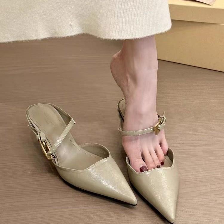 Pointed Toe Stiletto Heels 2025 French Style Black Mid-High Heels ...