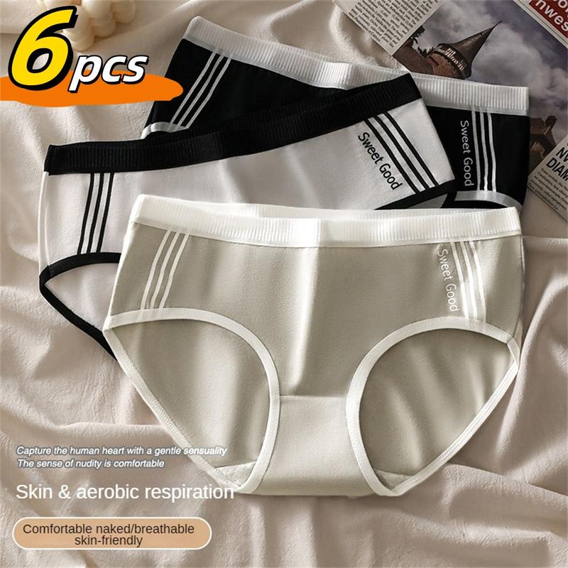 Seluar Dalam Sukan Wanita, Set 6pcs, Cetakan Huruf, Gaya Minimalis ...