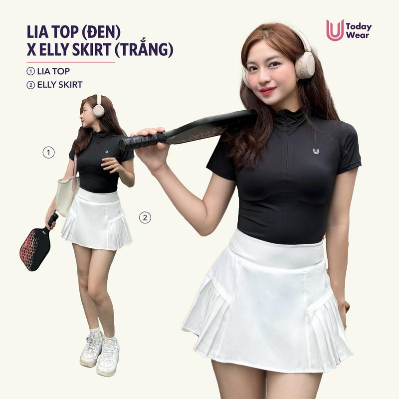 Set bộ đồ thể thao nữ áo Lia Top đen mix chân váy Elly Skirt - TikTok ...
