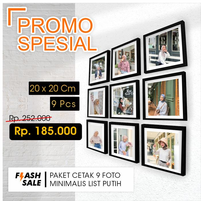 Promo PAKET 9 PCS CETAK FOTO 8R BINGKAI 20X20CM FRAME HITAM LIST PUTIH ...