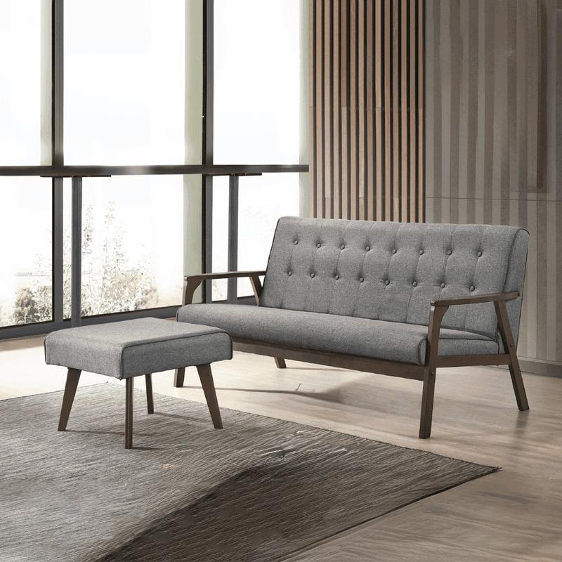 Sandy Wooden Fabric Sofa + Stool - TikTok Shop Singapore