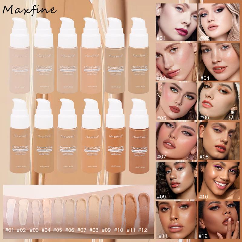 12-Color MAXFINE Liquid Foundation: Stay Flawless All Day, Water ...