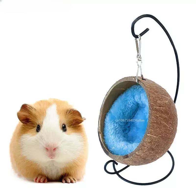 Hamster Coconut Shell Hanging Hammock Nest Bed Hideout with Stand ...