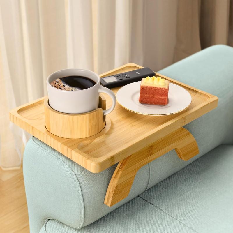 TikTok Shop Sofa Arm Tray Couch Arm Tray with Cup Holder Clip on Arm Rest Table for Couch Wood Armrest Tray Anti Slip Folding Side Table for Small Space Drink Eating Remote Snacks