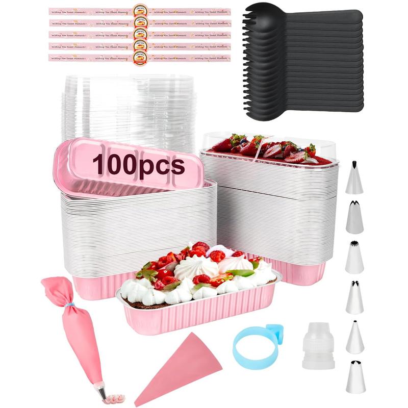 100 Pack Mini Cake Pans with Piping Bags, Tips Set, Lids, Spoons and ...