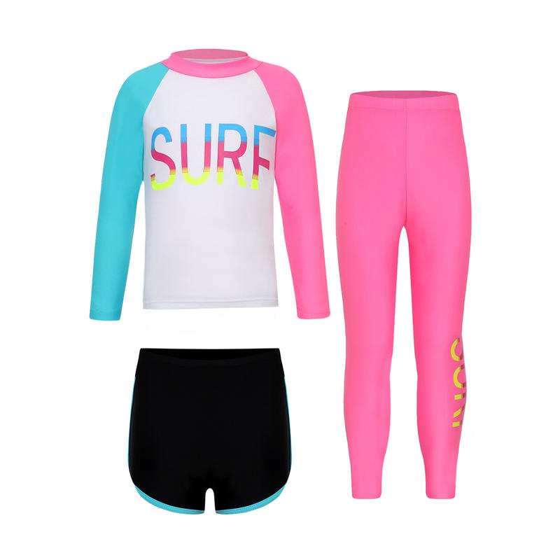 Moggemol Kids Girls Three Piece Long Sleeve Rash Guard Swimsuit ...