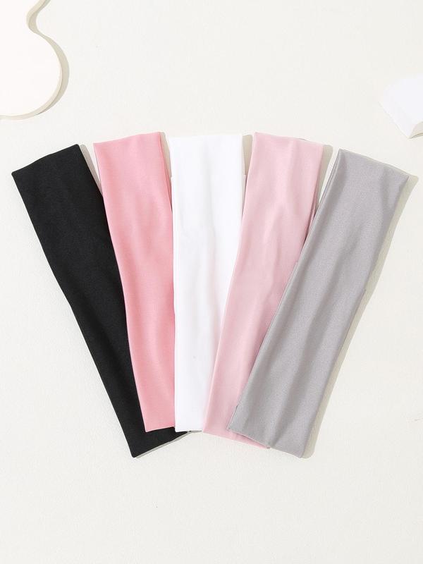 Solid Color Hair Band (5pcs), Casual Wide Elastic Pink Hair Band ...