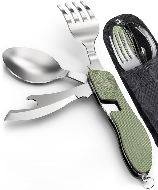 4-in-1 Camping Eating Utensils, Portable Spoon, Fork, Knife & Bottle ...