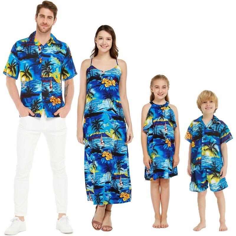 Family Hawaiian Luau Men Women Girl Boy Clothes in Sunset Blue - TikTok ...