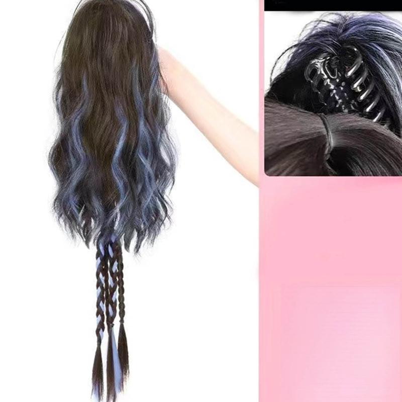 Elegant Water Wave Synthetic Ponytail with Braids - Claw Clip-In ...