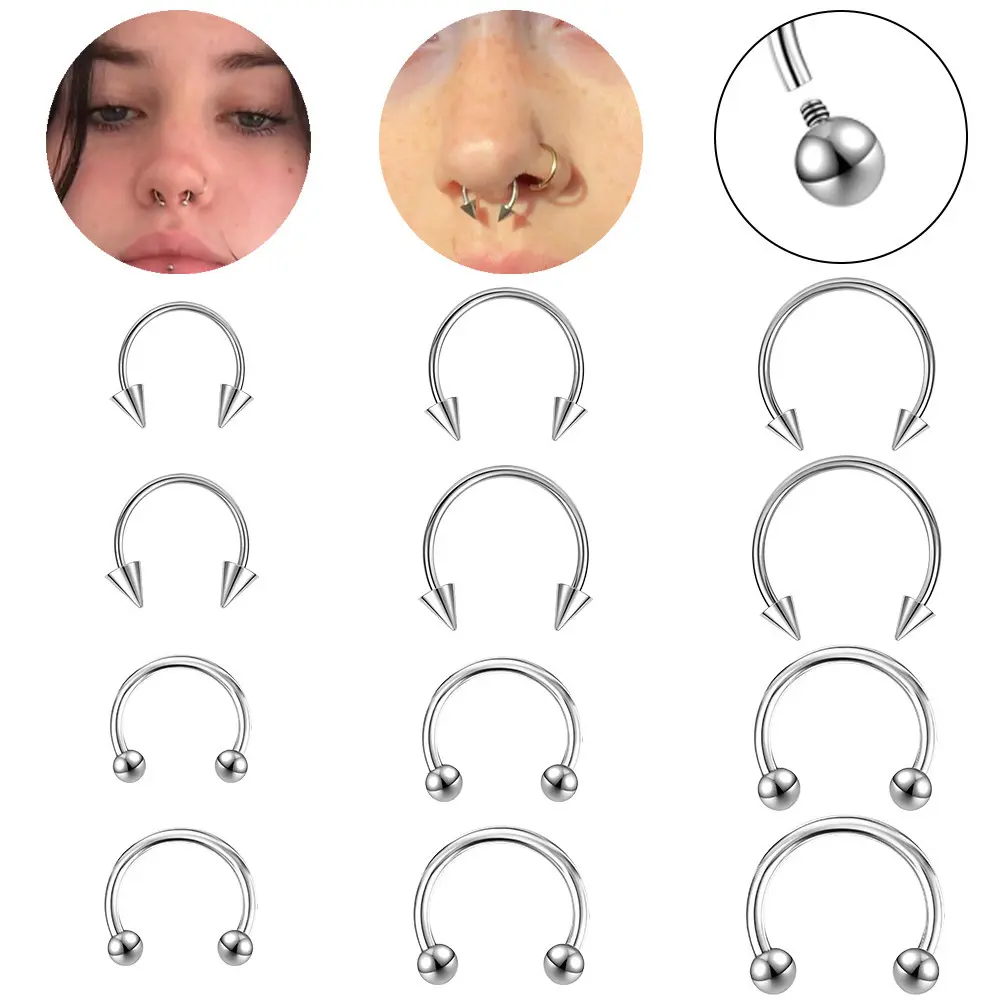 1 PC Stainless Steel Internal Threaded Nose Ring Double Spike Septum ...