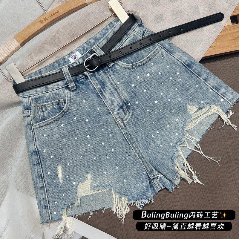Seluar Pendek Denim Koyak, Gaya Retro Amerika, Warna Cerah, Untuk ...