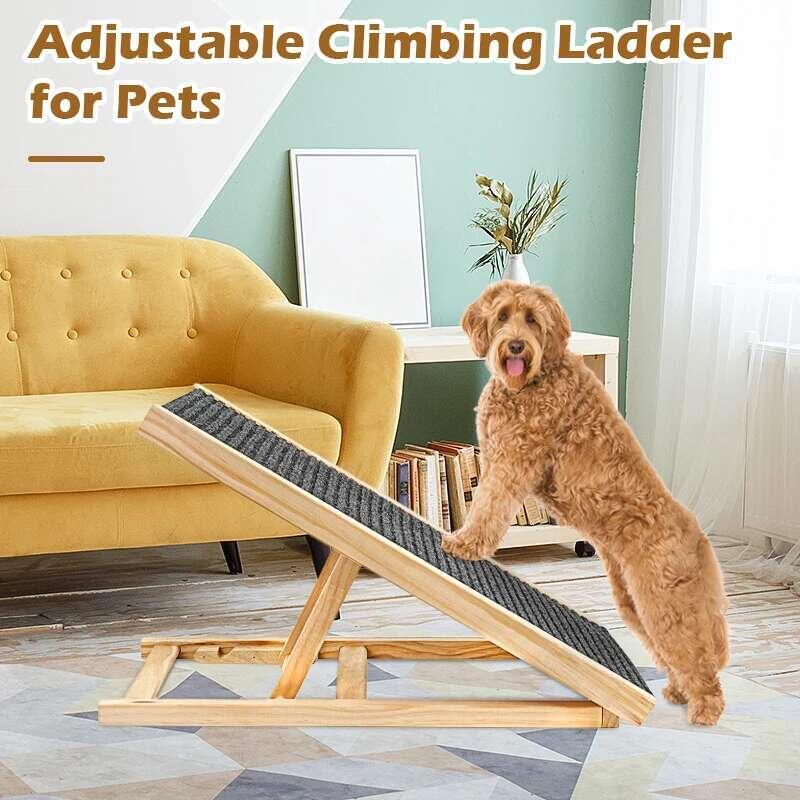 Wood Dog Ramp Cat Ladder 2 Levels Height Adjustable Folding Durable ...