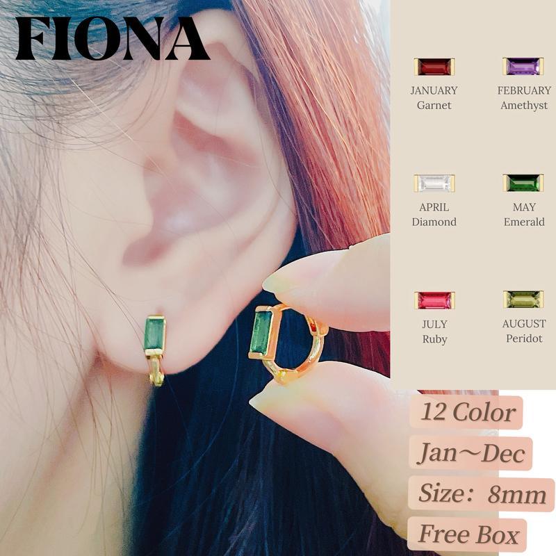 【FIONA】Fashion Minimalist Mini Rectangle Birthstone Hoop Earrings ...