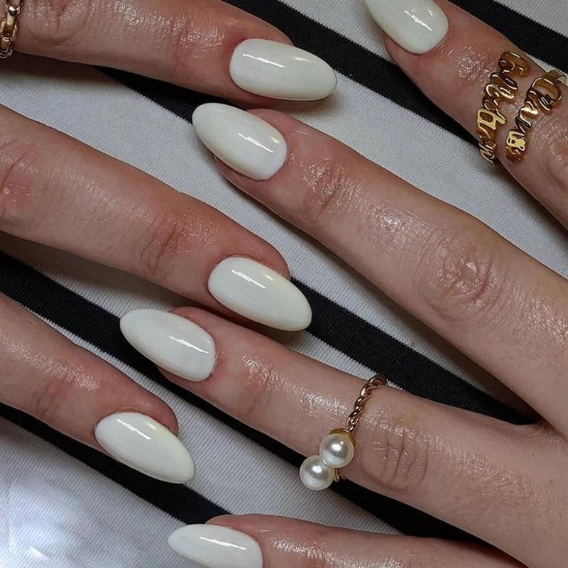 French False Nails Manicure Pure Color Grey Cat Eye Long Ova - TikTok ...