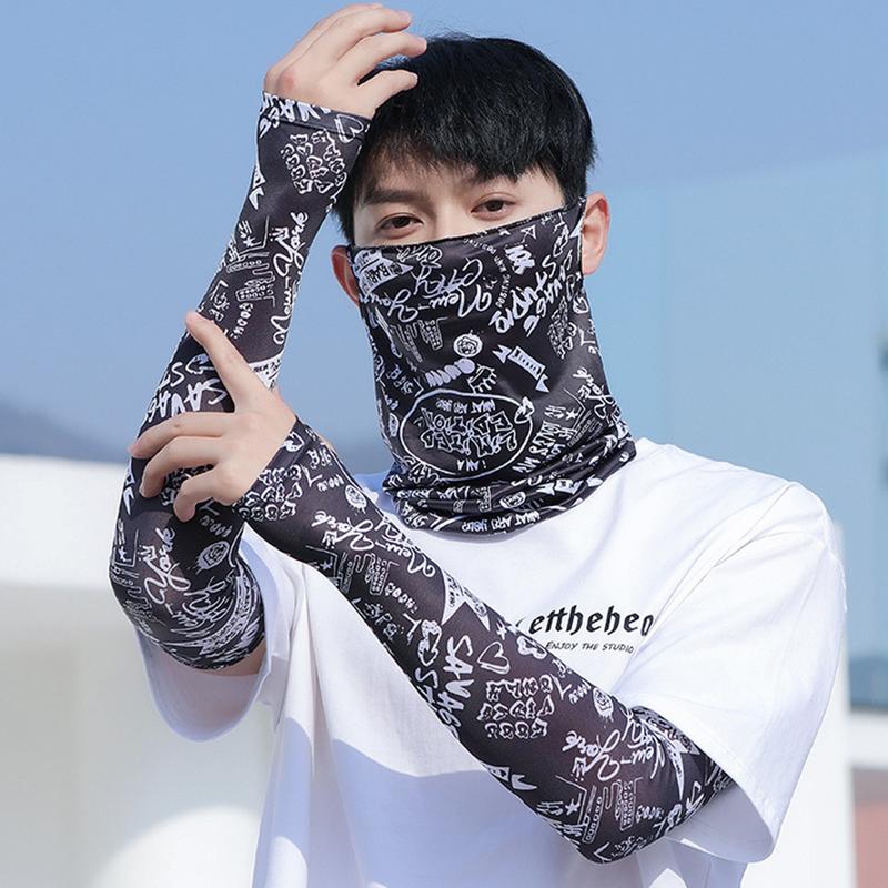 Outdoor Sports Cool Arm Sleeves+Face Mask with Ear Loop UV Protection ...