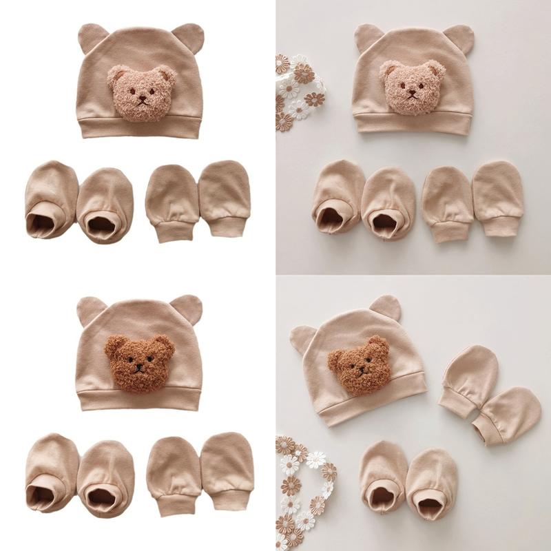 Newborn Baby Hat Plush Bear Bonnet & Anti Scratch Gloves and - TikTok ...