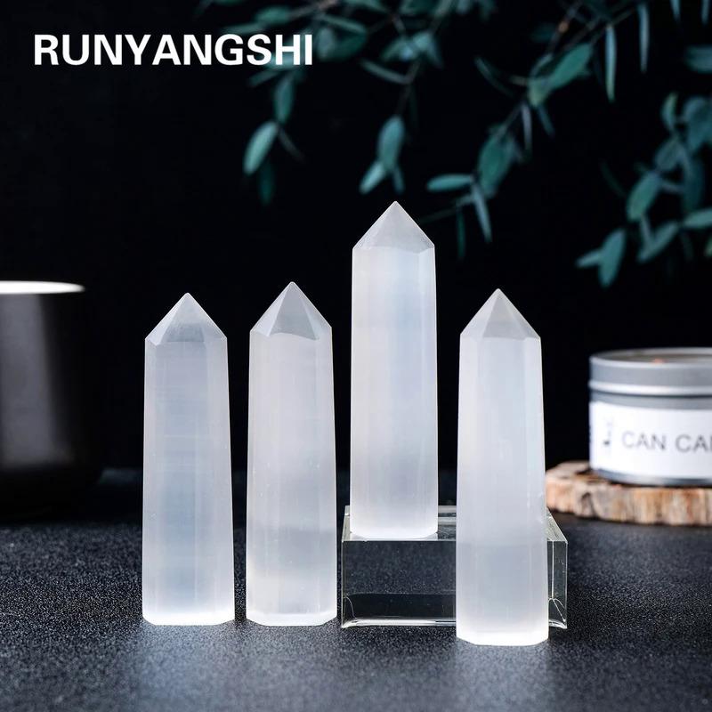 Natural Plaster Crystal Point, White Selenite, Hexagonal Prism ...