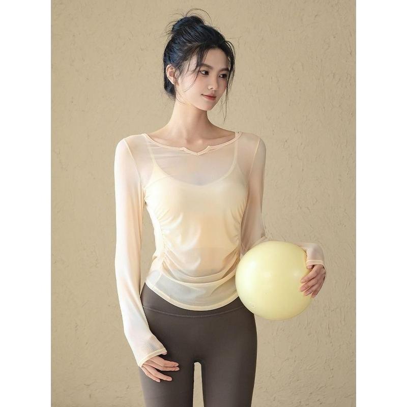 2025 New Mesh Yoga Clothes Long-Sleeved Top Breathable Versatile ...