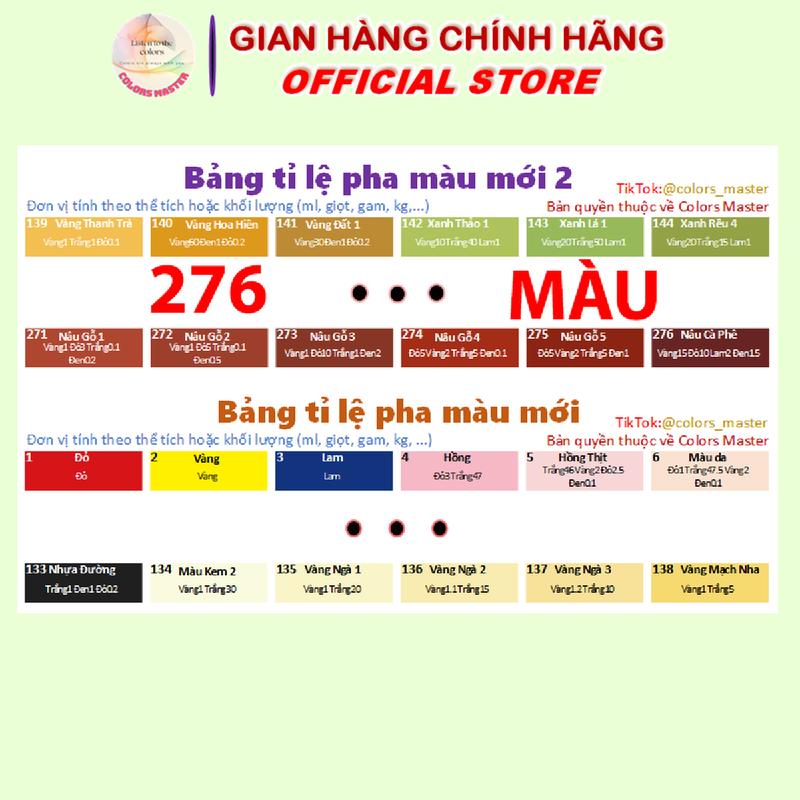 Bảng tỉ lệ pha màu, công thức, hướng dẫn pha màu, phối màu, hội ...