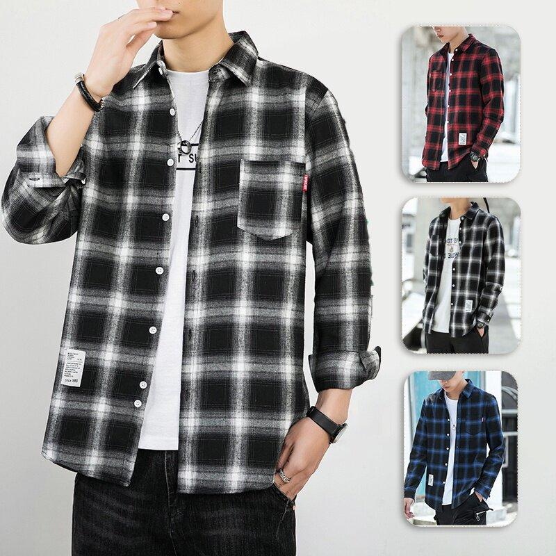 เสื้อเชิ้ตแขนยาวลายสก๊อตสำหรับผู้ชาย เสื้อเชิ้ต3XL M - TikTok Shop Thailand