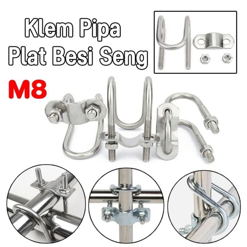 Klem Pipa Plat Besi Seng Clamp Penjepit PipaBaja M8 Double U-Shaped ...
