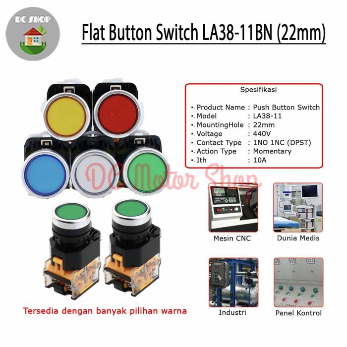Jual Push Button Flat Buttton Switch 22mm Self Return LA38-11 10A upto ...