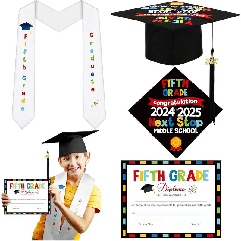 3 Pcs 5th Grade Graduation Set Class of 2025 Cap and Stole Sash ...