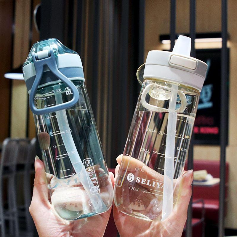 Handle Easy To Carry Simple 4 Color Water Bottle With Straw 500/650ml - TikTok Shop Malaysia
