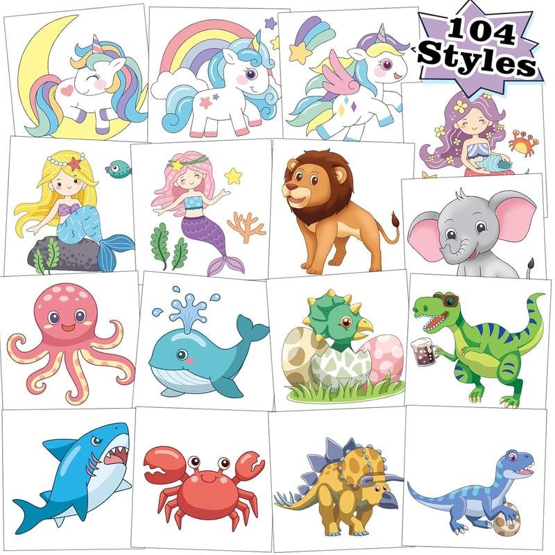 104 PCS Kids Temporary Tattoos for Party Supplies, Dinosaur Unicorns ...