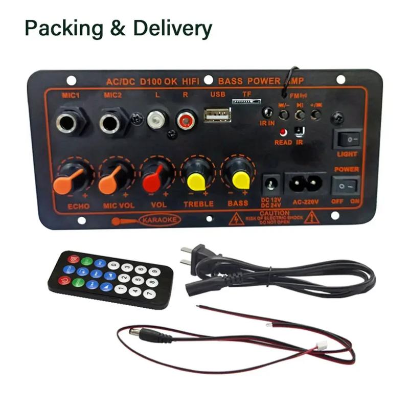 100W Bluetooth 5.0 MP3 Amplifier Board 12V 24V Dual Microphone AMP ...
