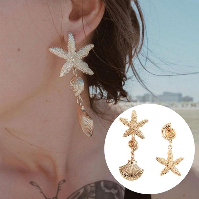 Skyhop 1 Pair Women Hanging Earrings 3D Starfish Seashell Shape ...