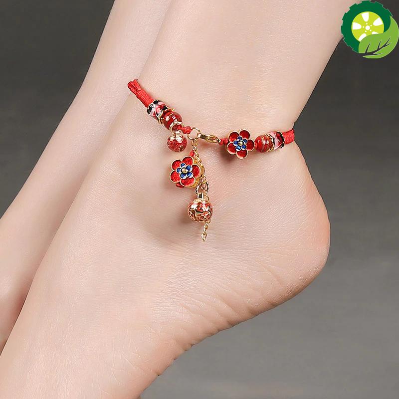 Oriental Style Red String Maiden Anklet Glaze Stone Weaving Red ...