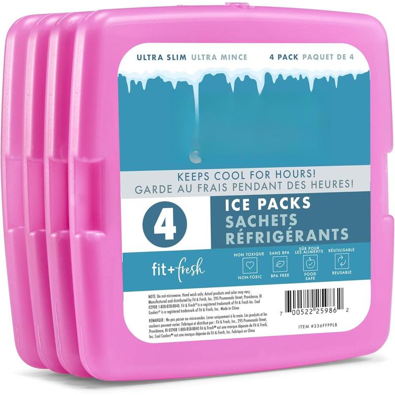 Cool Coolers by Fit & Fresh 4 Pack Slim Ice Packs, Quick Freeze ...
