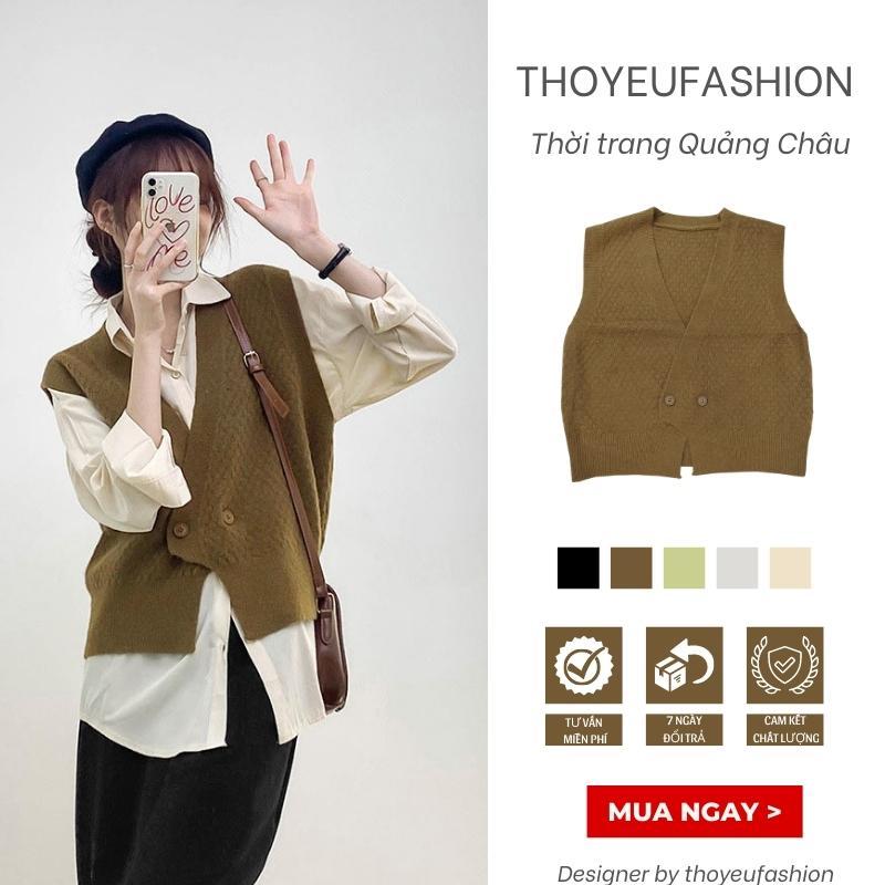 Áo gile len hàn quốc, áo ghile len nữ trơn phối 2 khuy cá - TikTok Shop ...