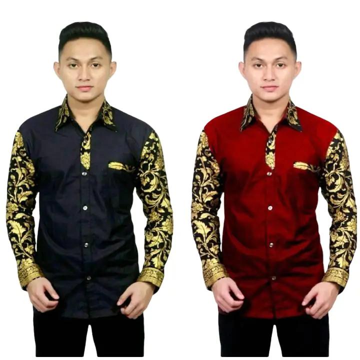 polos lengan panjang kombinasi batik Katun Santai Polos He - Shop ...