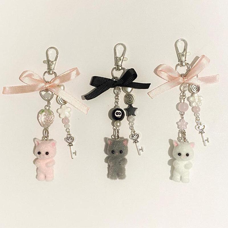 handmade furry cats Matching keychains kitten y2k women fashion ...