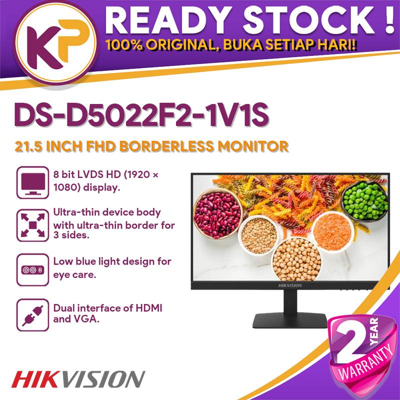 HIKVISION DS-D5022F2-1V1S 21.5 INCH FHD BORDERLESS MONITOR HDMI - Shop | Tokopedia