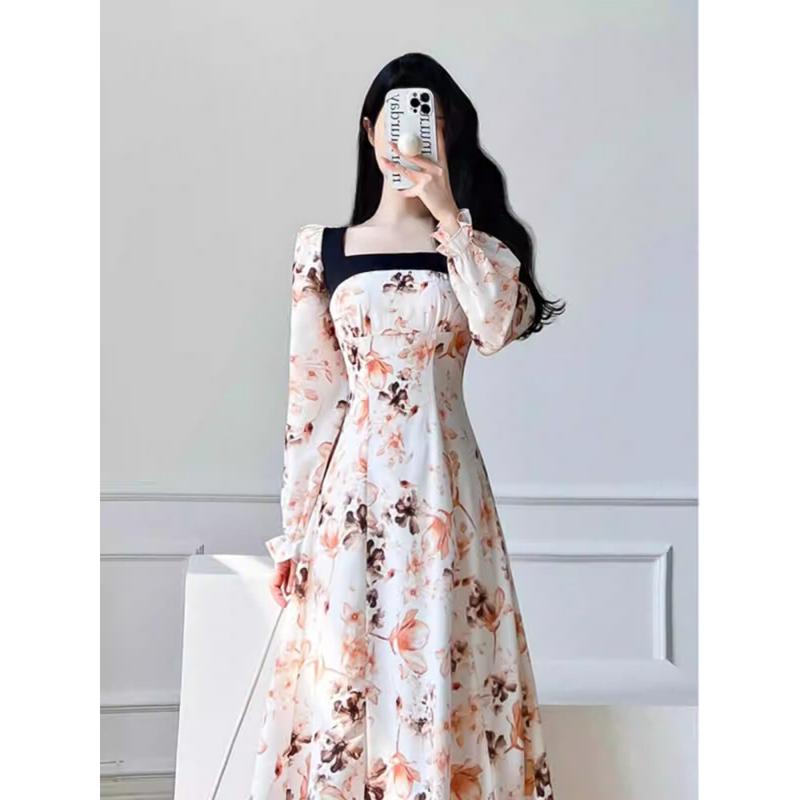 CHICMORE gaun bunga pinggang tinggi ramping mode leher persegi - Shop ...