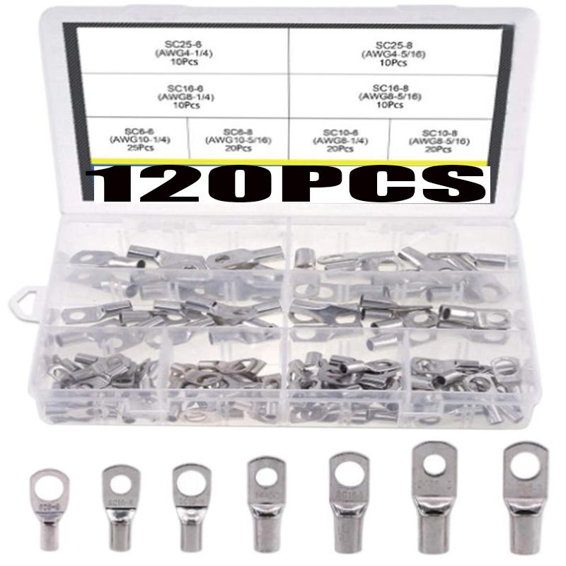 120PCS Cable Shoes Cable Lugs SC6-SC25 Tinned Copper Lug Rin - TikTok ...