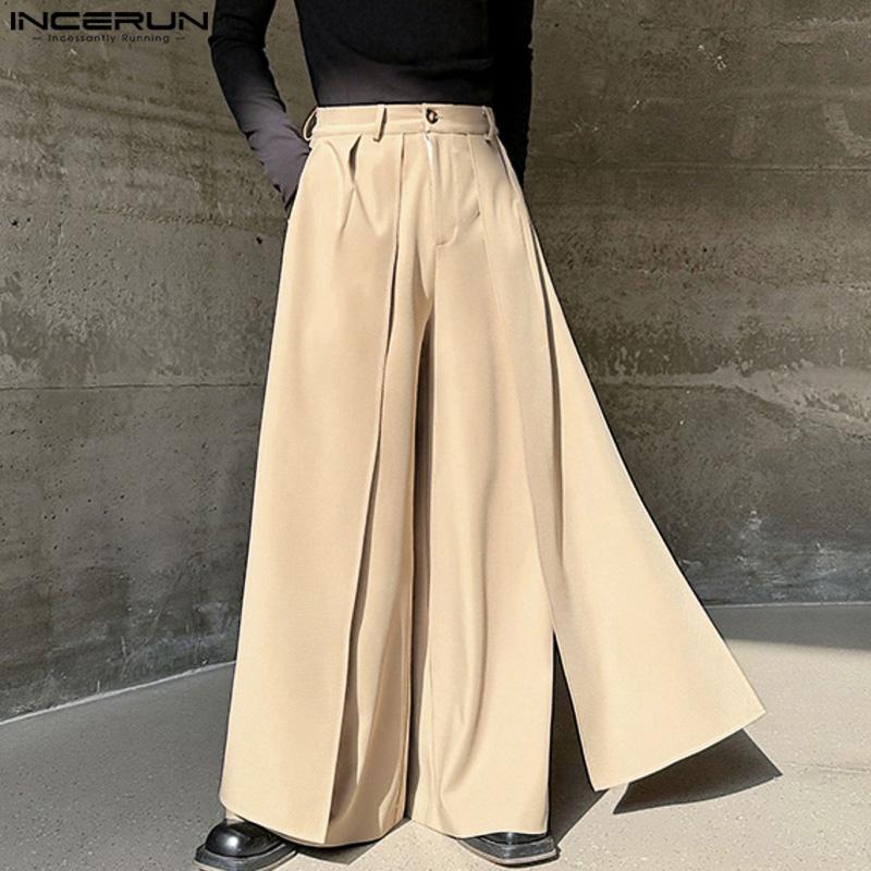 INCERUN Men Fashion Design Wide Leg Trousers Full Length Classics ...